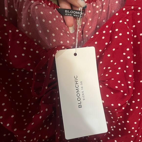 BloomChic | Dresses | Bloomchic Polkadot Drawstring Midi Dress With ...